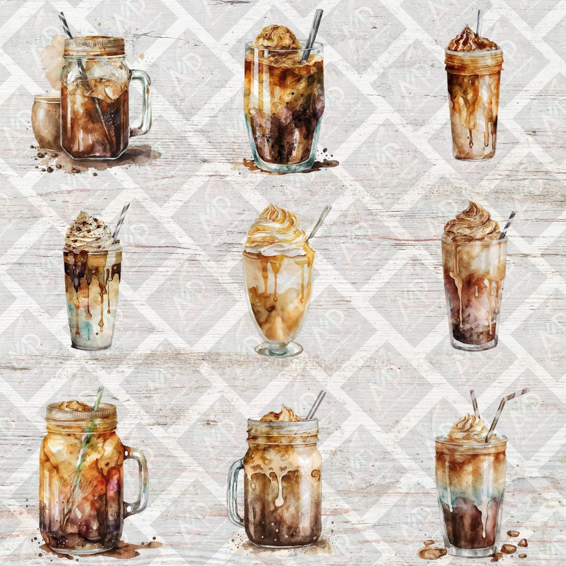 18 Pngs Watercolor Coffee Drinks Clipart | Coffee Boba | Iced Coffee ...