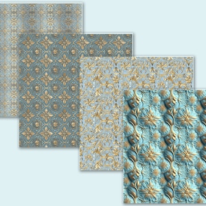 3D Digital Paper Patterns Luxury Scrapbook Paper Seamless Blue and Gold ...