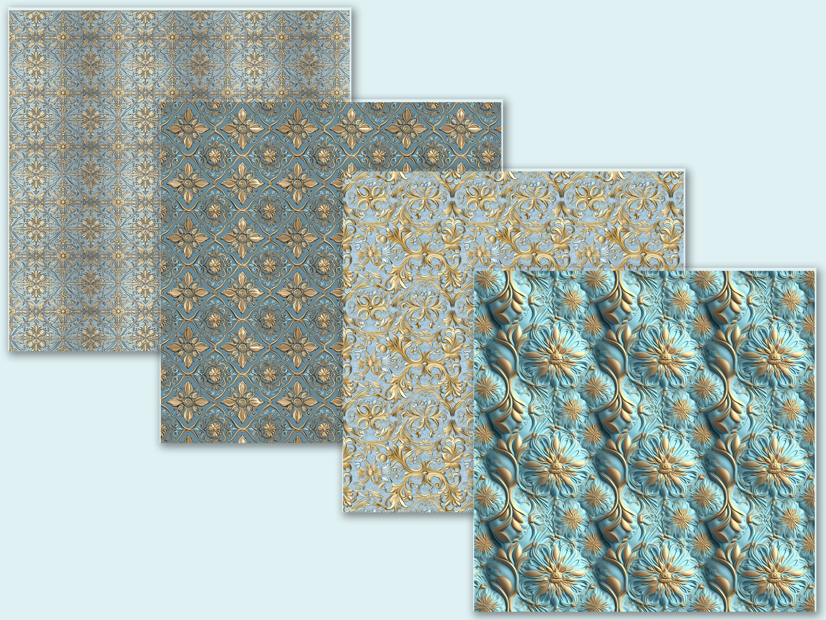 3D Digital Paper Patterns Luxury Scrapbook Paper Seamless Blue and Gold ...