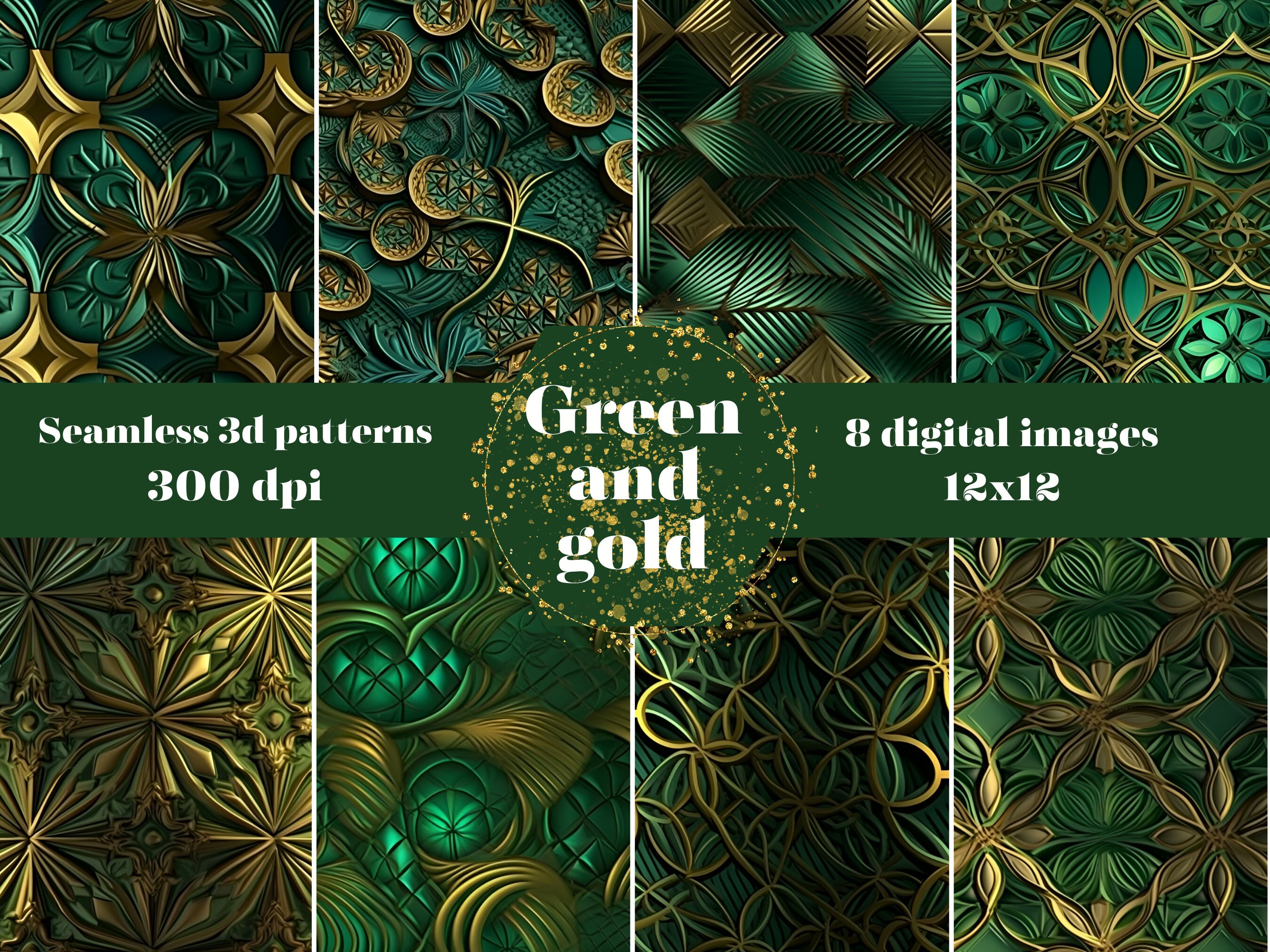 3D Digital Paper Patterns Luxury Scrapbook Paper Seamless Green and ...