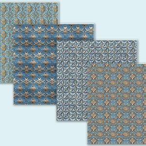 3D Digital Paper Patterns Luxury Scrapbook Paper Seamless Blue and Gold ...