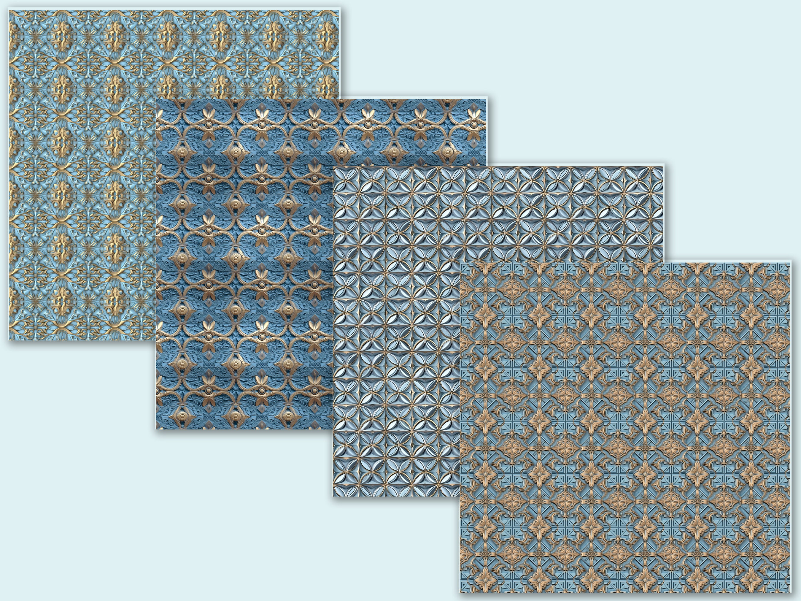 3D Digital Paper Patterns Luxury Scrapbook Paper Seamless Blue and Gold ...