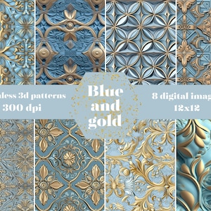 3D Digital Paper Patterns Luxury Scrapbook Paper Seamless Blue and Gold ...