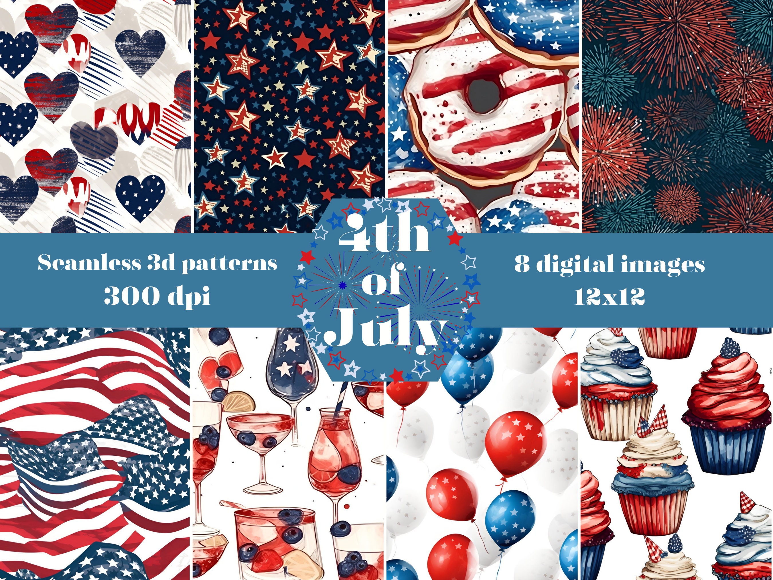 Patriotic Digital Paper 4th of July Png Seamless Pattern Independence ...