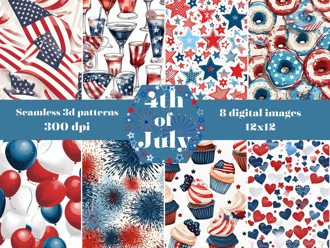 Patriotic Digital Paper 4th of July Png Seamless Pattern Independence ...