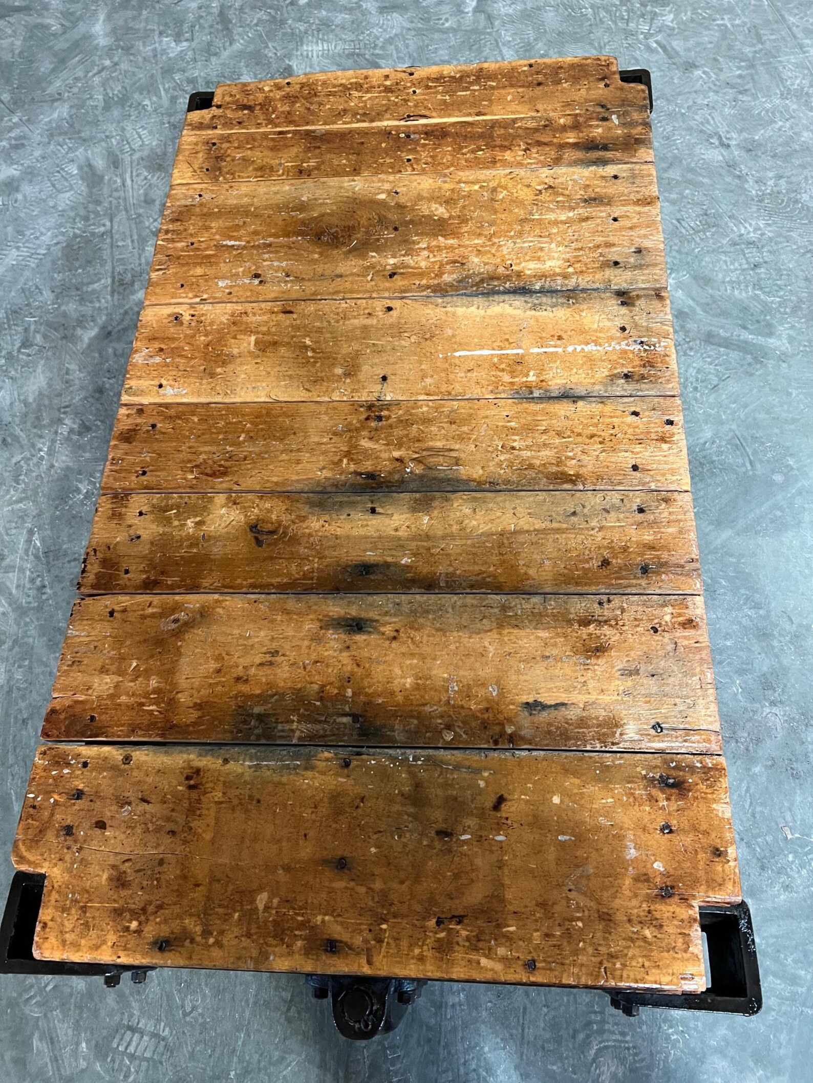 Vintage Lineberry Factory Cart Raindrop Wheels - Solid Oak Coffee Table ...