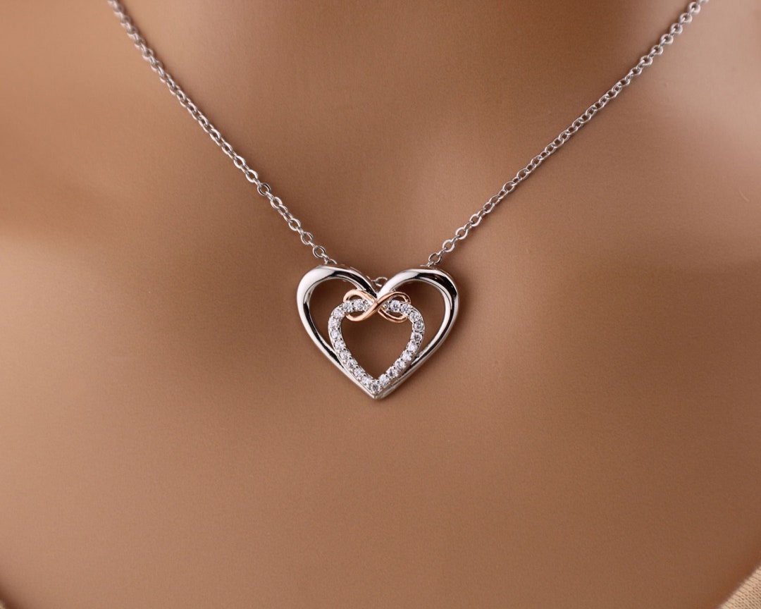 Heart Infinity Necklace CZ Heart Rose Gold Infinity Jewelry - Etsy