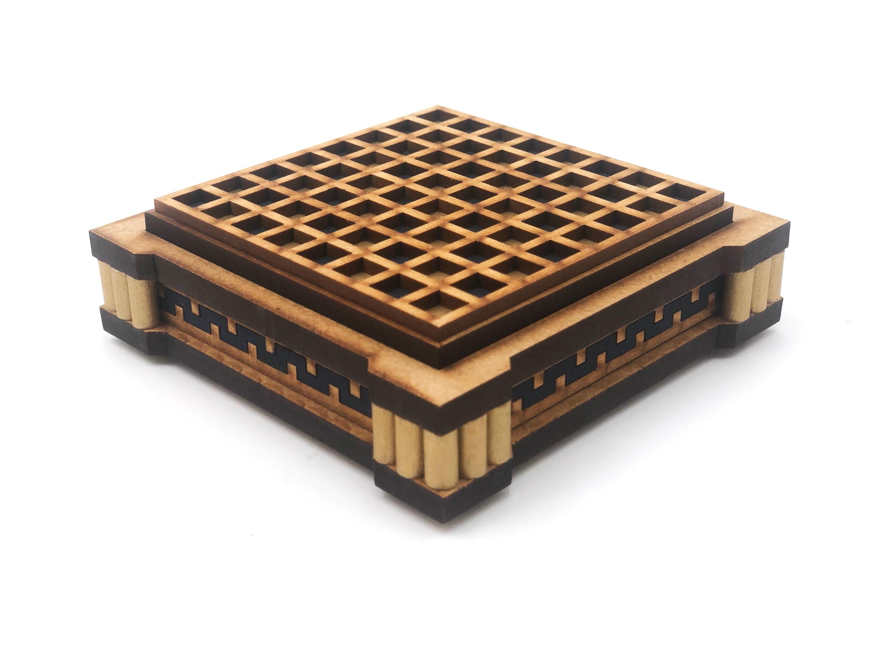 Mini Chess Set: Gold and Blue, Snake Pattern, Laser Cut and Painted MDF ...