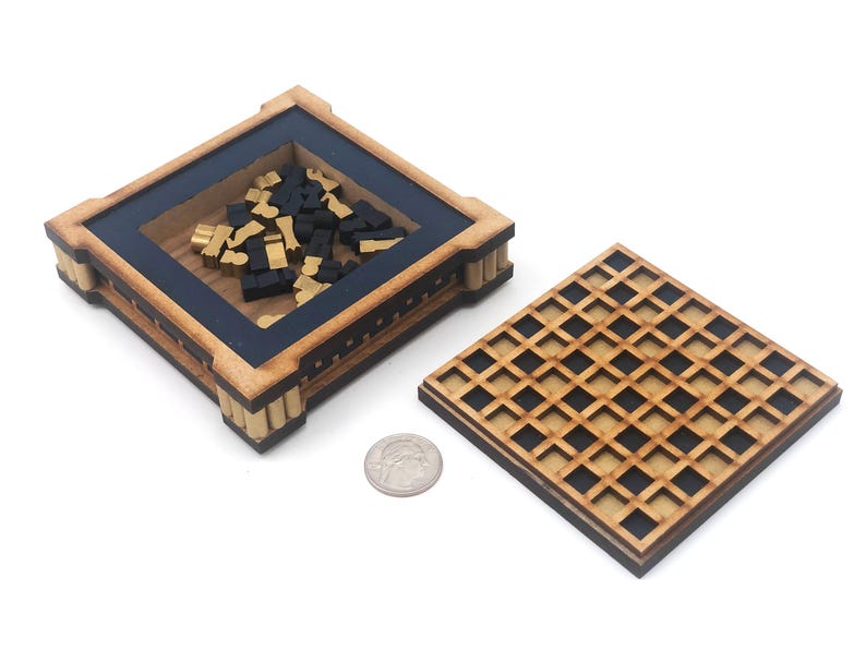 Mini Chess Set: Gold and Blue, Snake Pattern, Laser Cut and Painted MDF ...