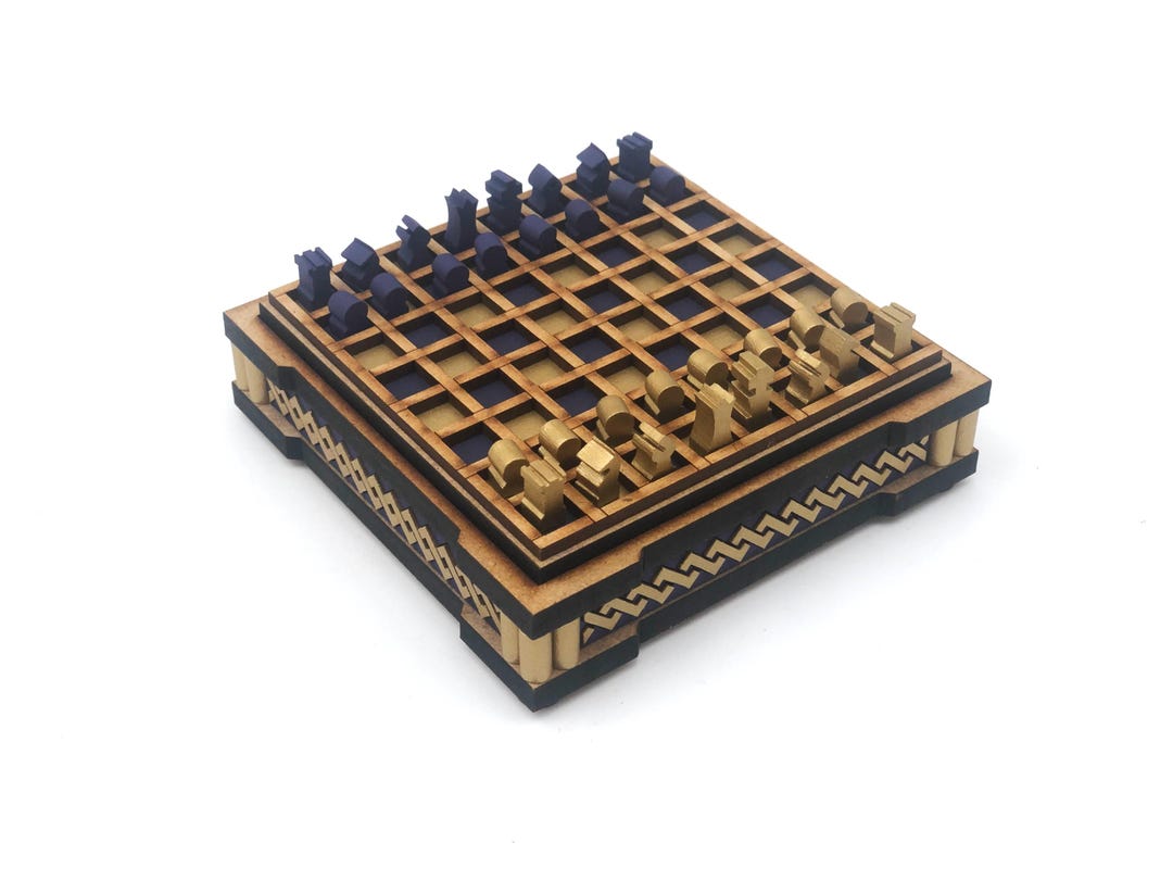 Mini Chess Set: Gold and Purple, Sharp Helix Pattern, Laser Cut and ...