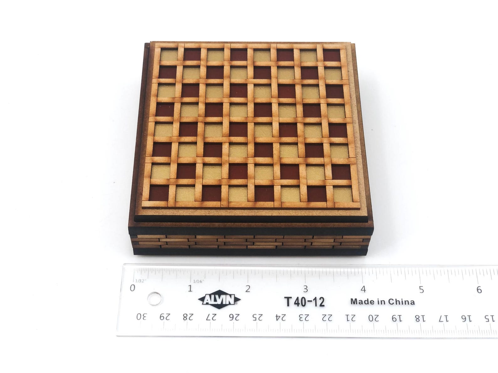 Mini Chess Set: Gold and Red, Brick Pattern, Laser Cut and Painted MDF ...