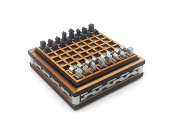 Mini Chess Set: Gold and Blue, Snake Pattern, Laser Cut and Painted MDF ...