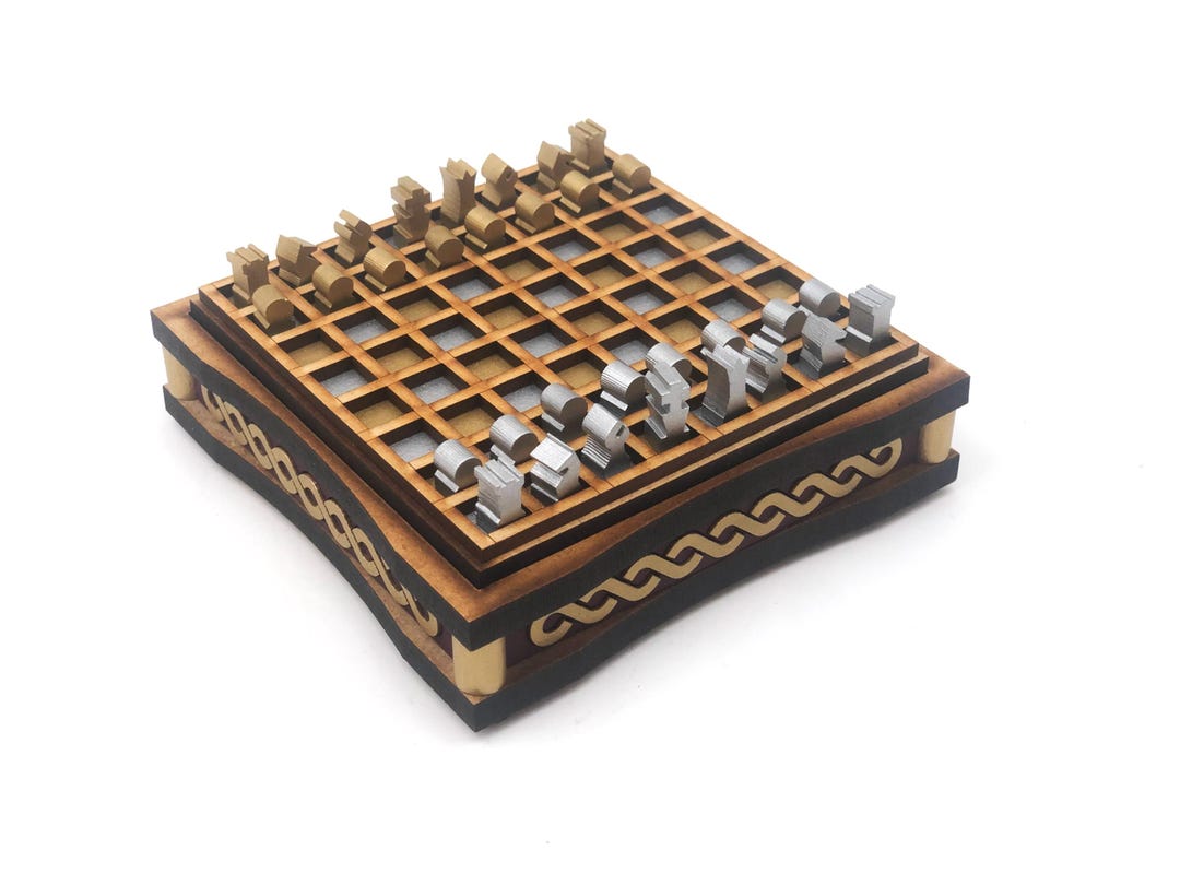Mini Chess Set: Silver/gold and Magenta, Helix Pattern, Laser Cut and ...