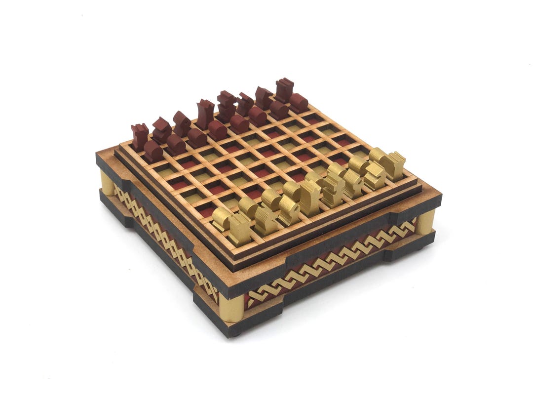 Mini Chess Set: Gold and Red, Sharp Helix Pattern, Laser Cut and ...