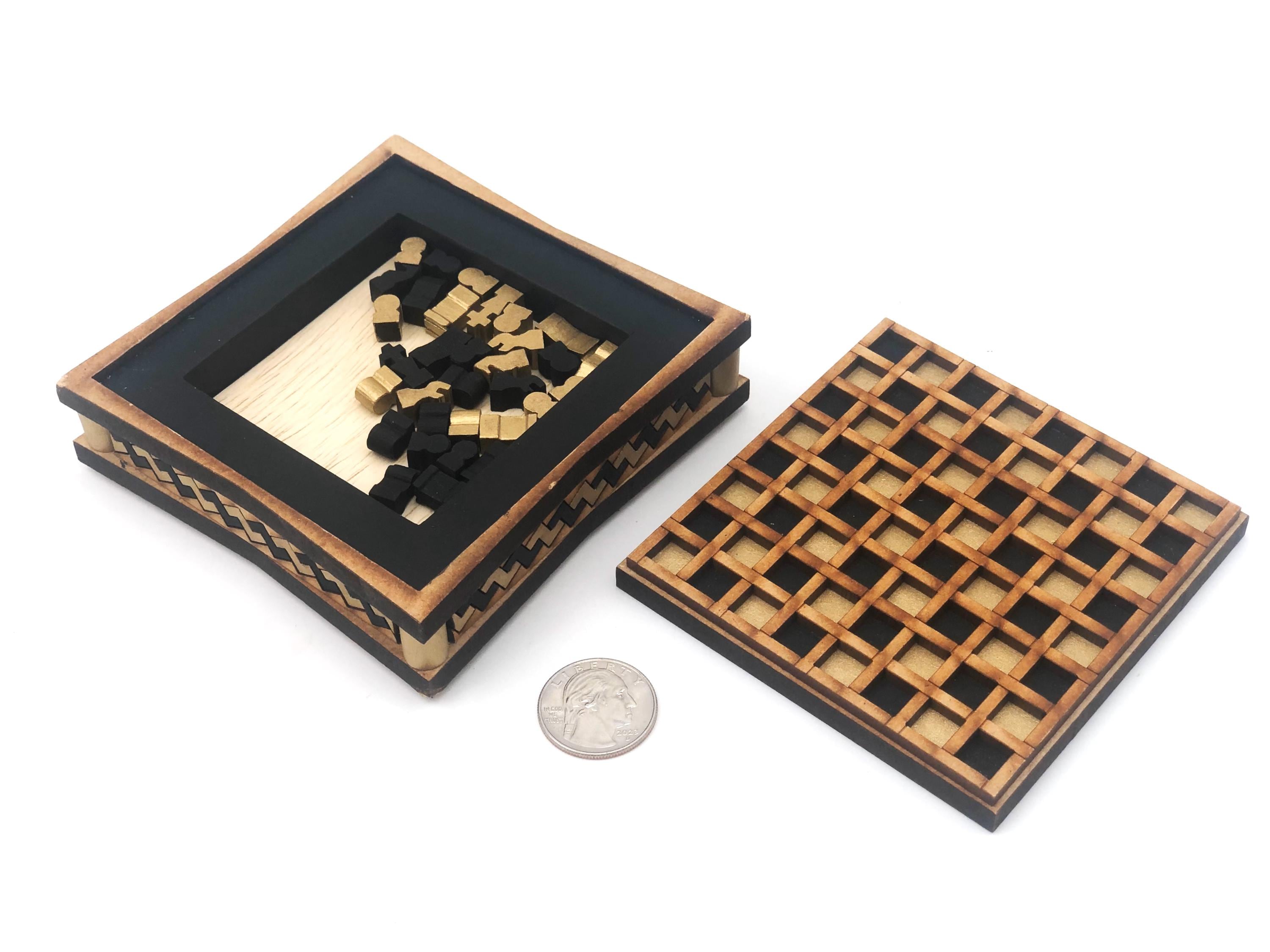 Mini Chess Set: Gold and Black, Lightning Helix Pattern, Laser Cut and ...