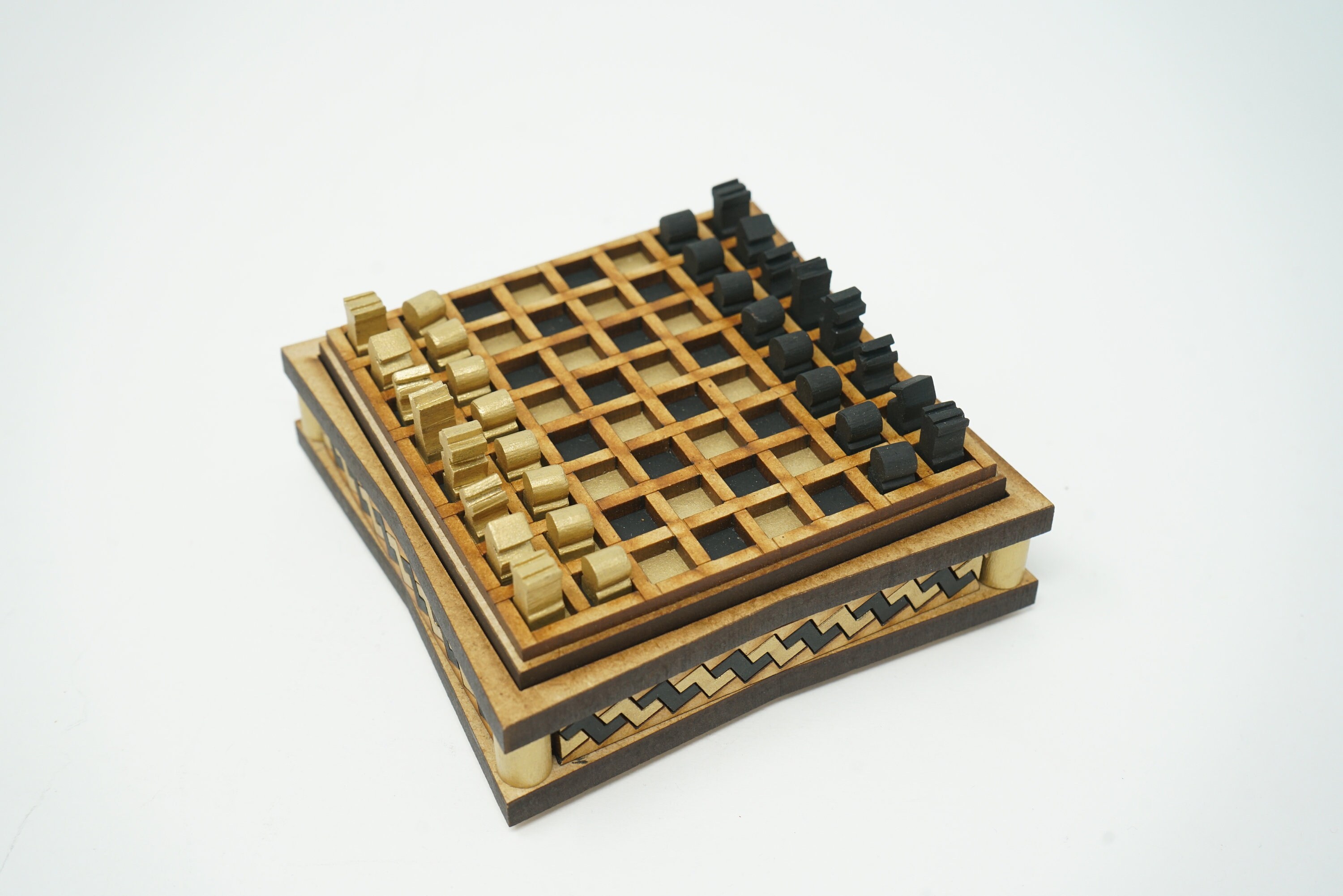 Mini Chess Set, Gold and Black, Lightning Helix Pattern, Laser Cut MDF ...