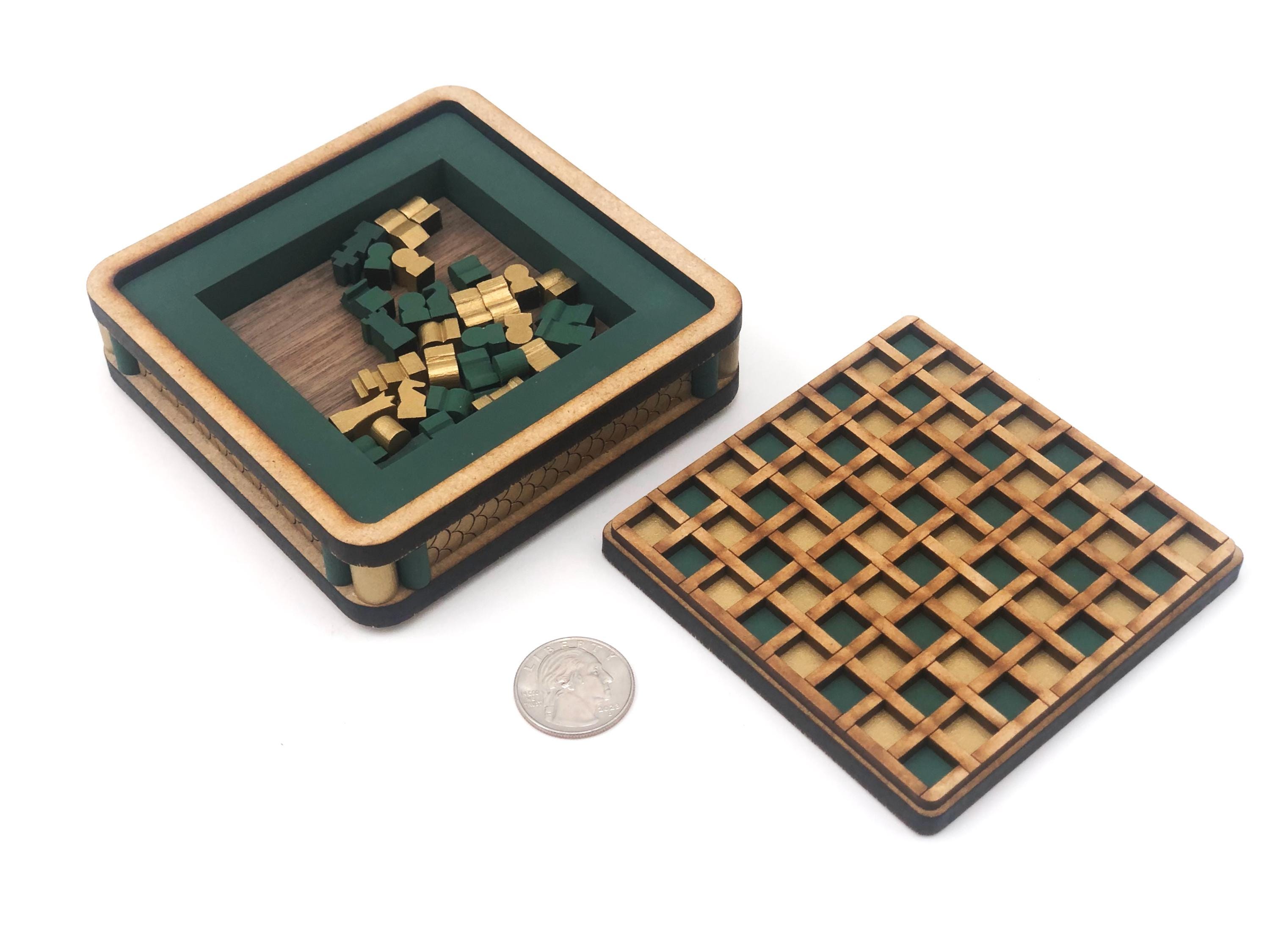 Mini Chess Set: Gold and Green, Fish Scale Pattern, Laser Cut and ...