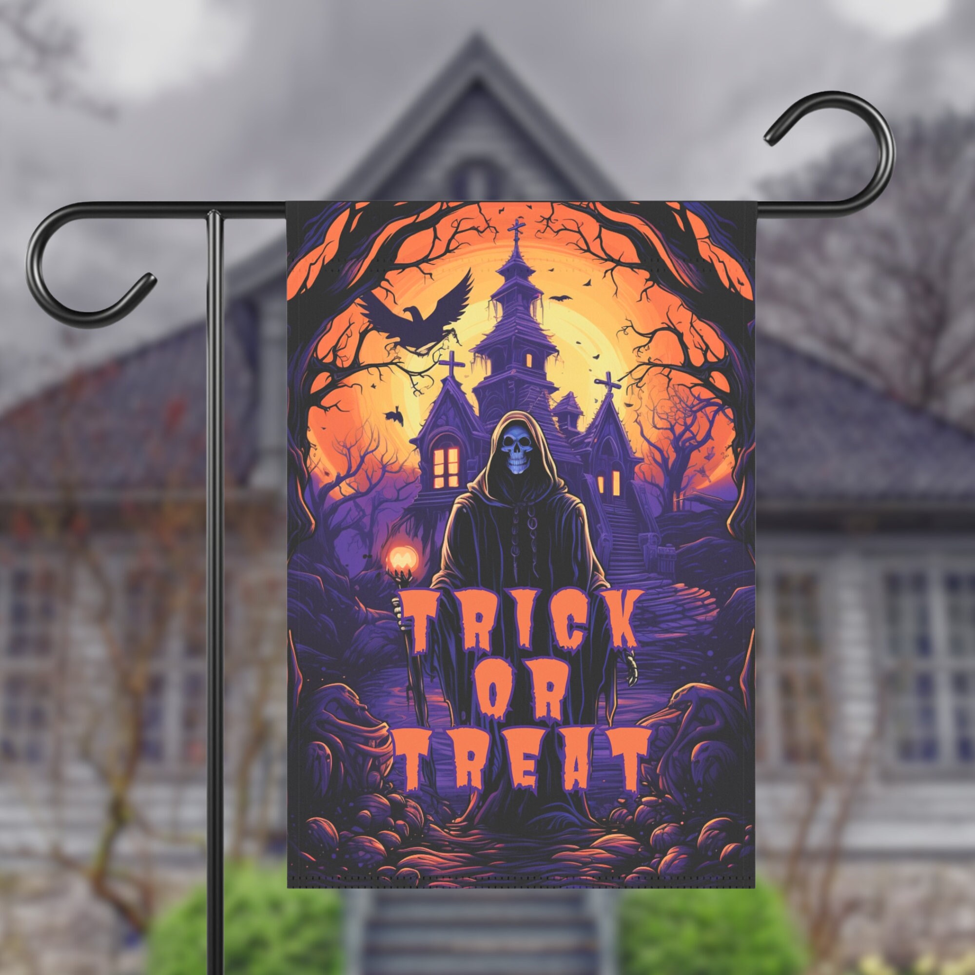 Halloween Flag, Scary Trick or Treat Halloween House Decoration, Canvas ...