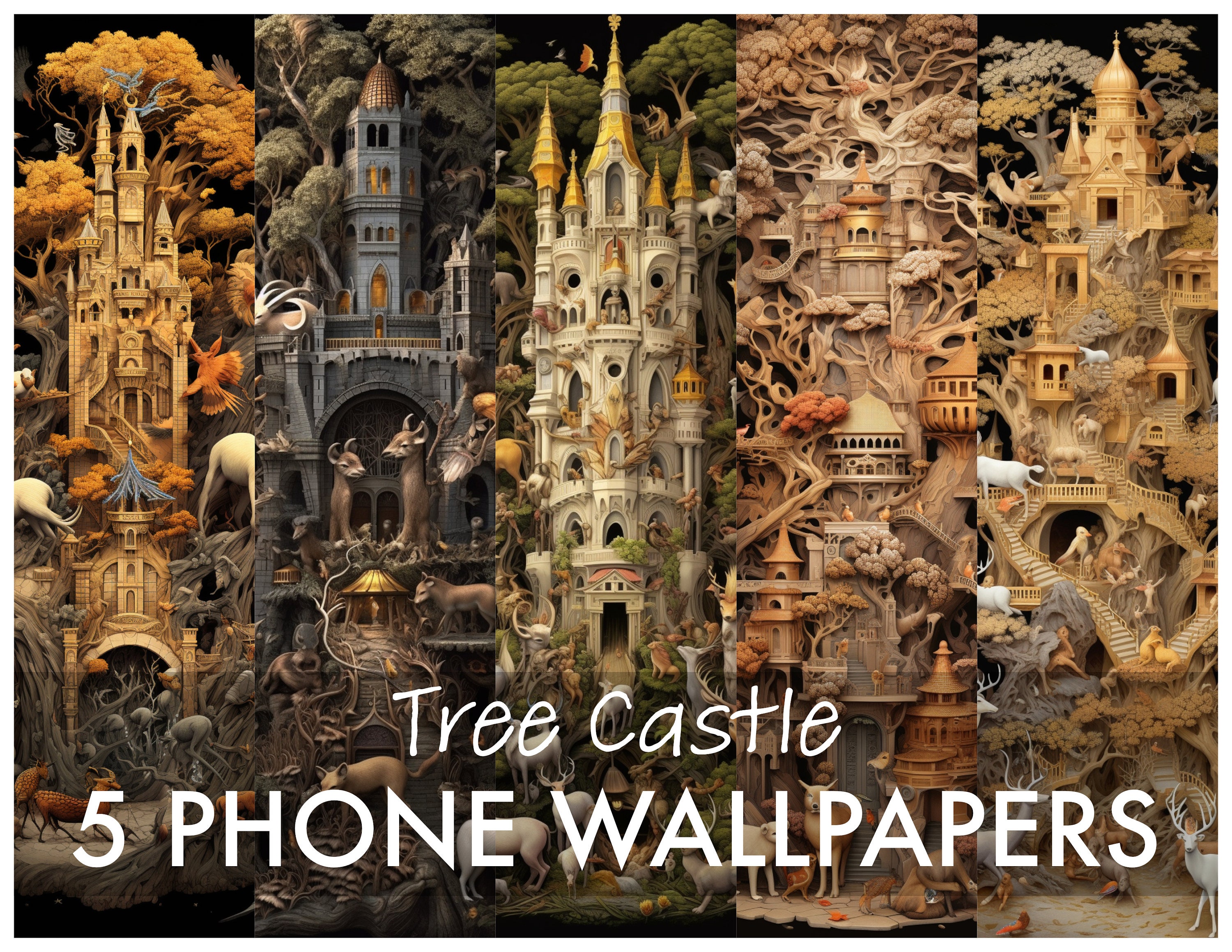 Tree Castle Phone Wallpapers Set of 5 Android Iphone - Etsy