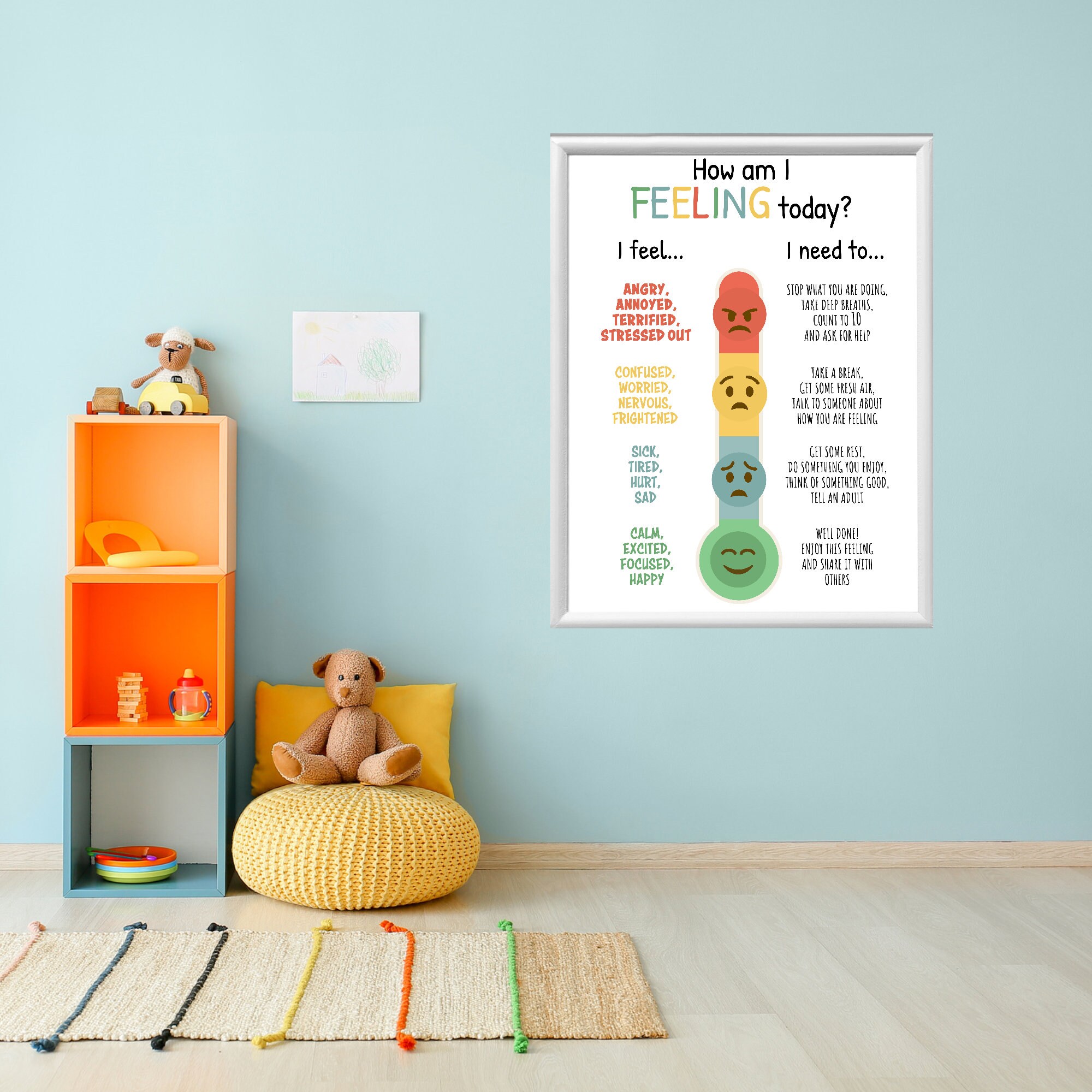 Feelings Thermometer With Coping Advice, Emotions Poster Kids Teens ...