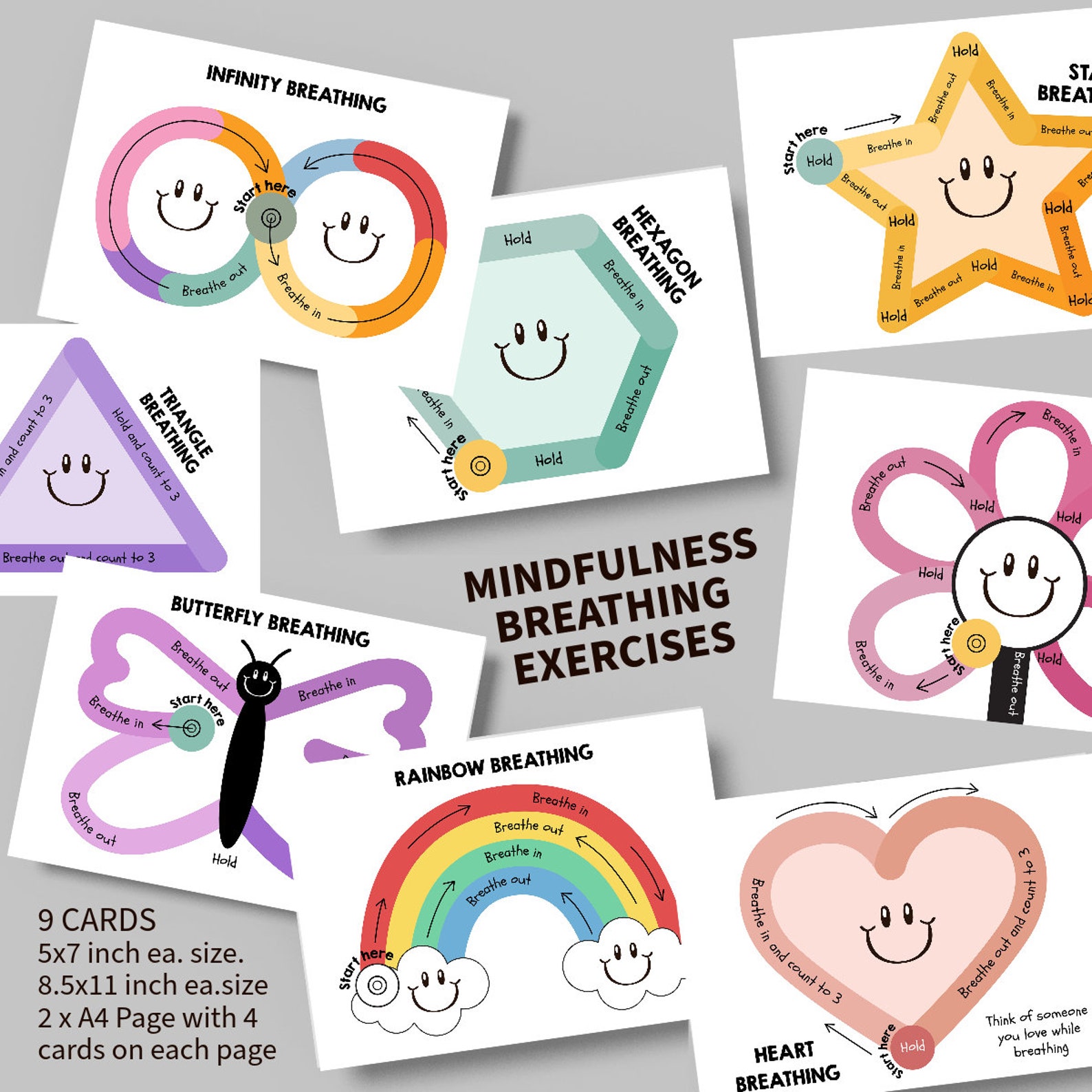 Mindfulness Breathing Exercises Activities for Kids, Breathing Cards ...