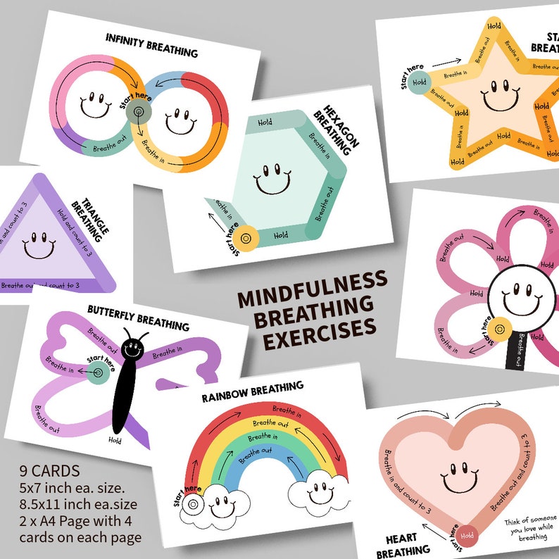 Mindfulness Breathing Exercises Activities for Kids, Breathing Cards ...