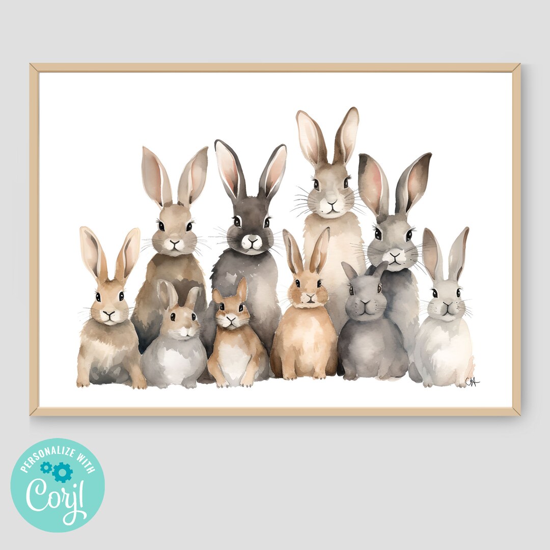 Watercolor Rabbit A2 Poster, Add Your Own Text, Rabbit Lover, Digital ...