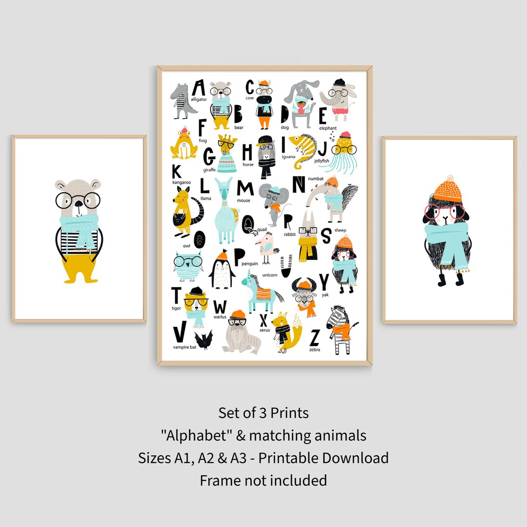 Animal ABC Print, Animal Alphabet Printable Wall Art, Alphabet, Digital ...
