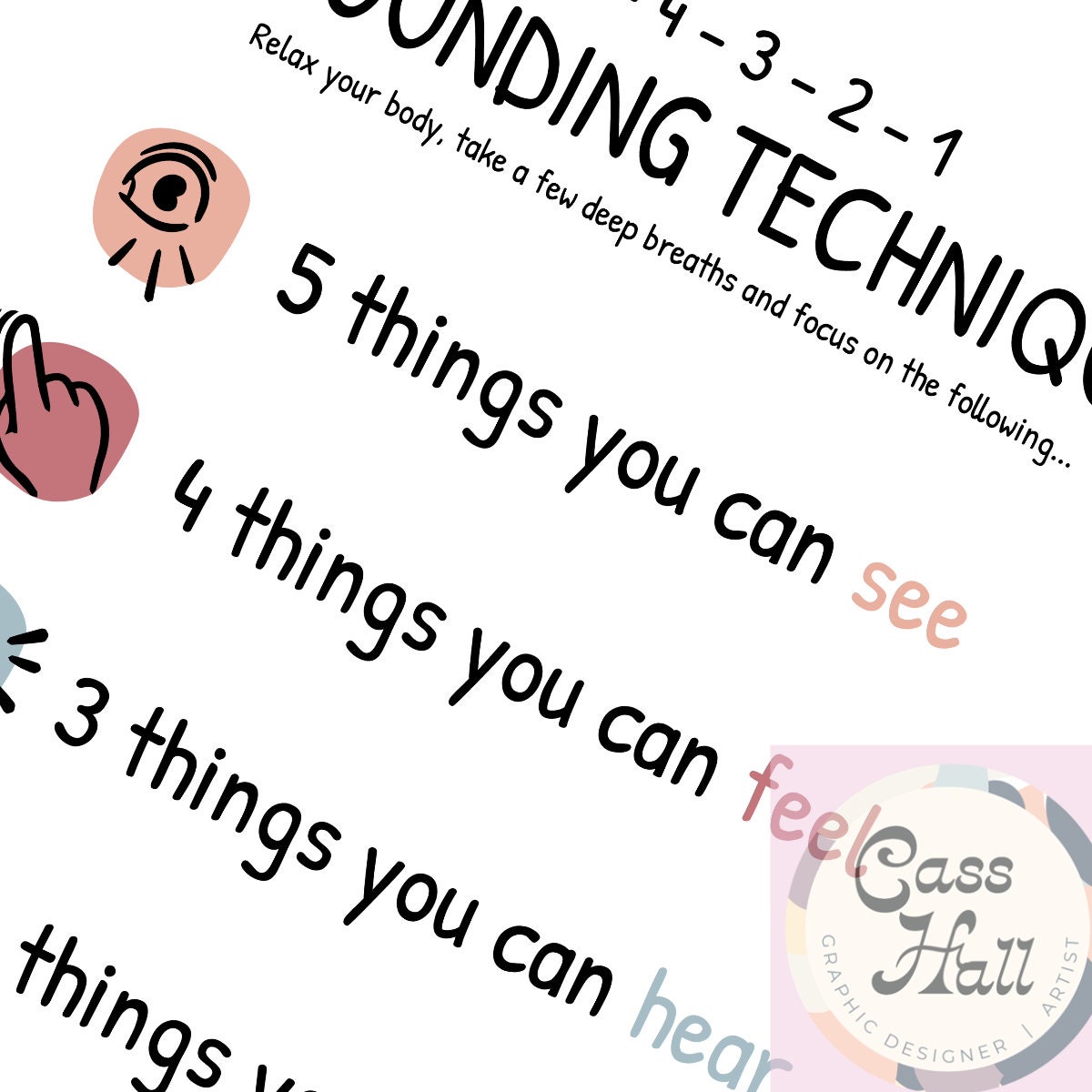 Grounding Technique Poster, Coping Skills, Anxiety Help Poster, Mental ...