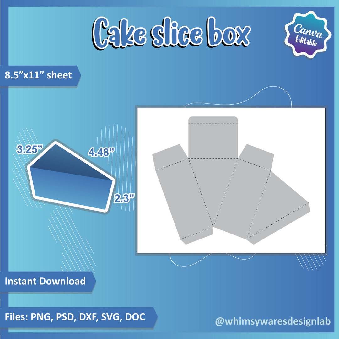 Cake Slice Box Template Printable PNG, Canva, Dxf, SVG, Psd Instant ...