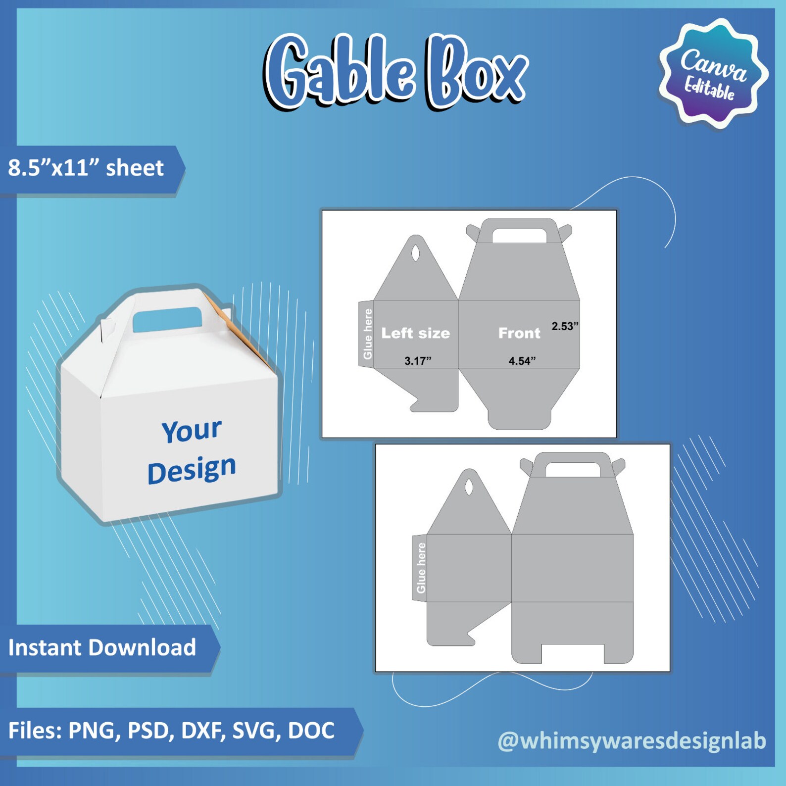 Gable Box Template Printable PNG, Canva, Dxf, SVG, Psd Instant Download ...
