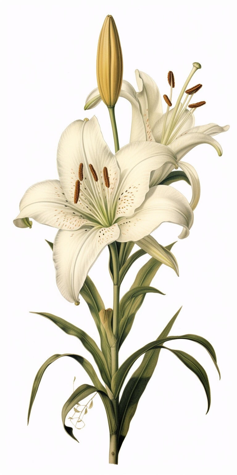 Naturalist White Lily Print, Antique Flower Print, Muted Botanical ...