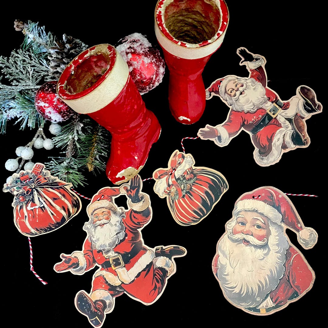 Santa Garland | Vintage Santa | Christmas Decor | Santa Banner | Mantle ...