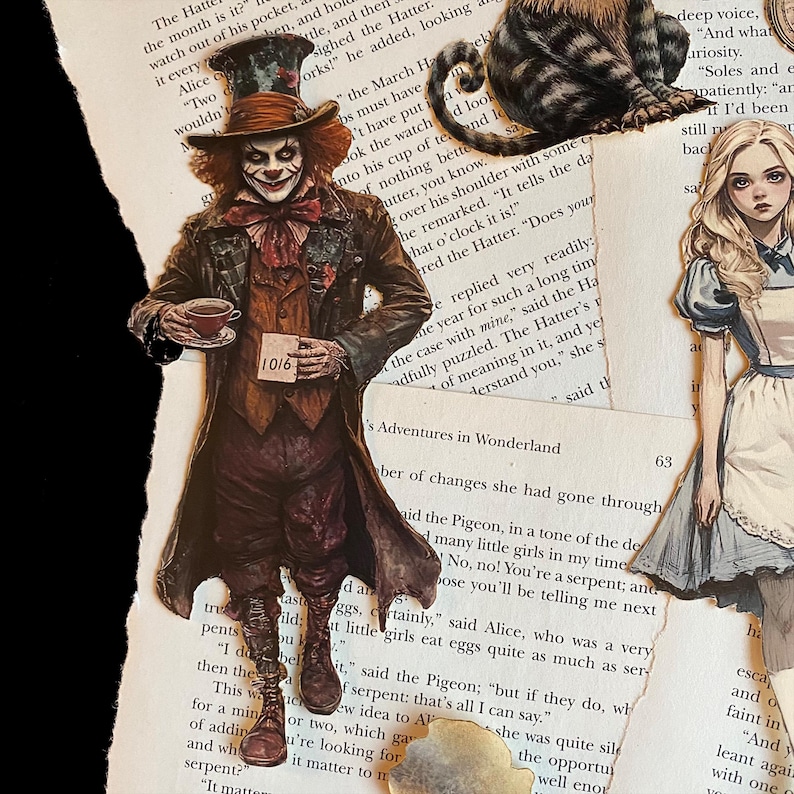 Dark Alice in Wonderland Paper Die Cuts: Junk Journaling Ephemera - Etsy