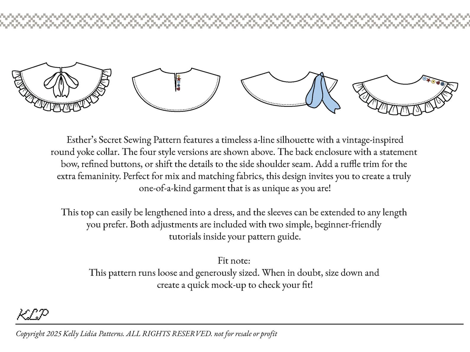 Esther's Secret Sewing Pattern / Round Yoke Top / Circle Collar Dress ...