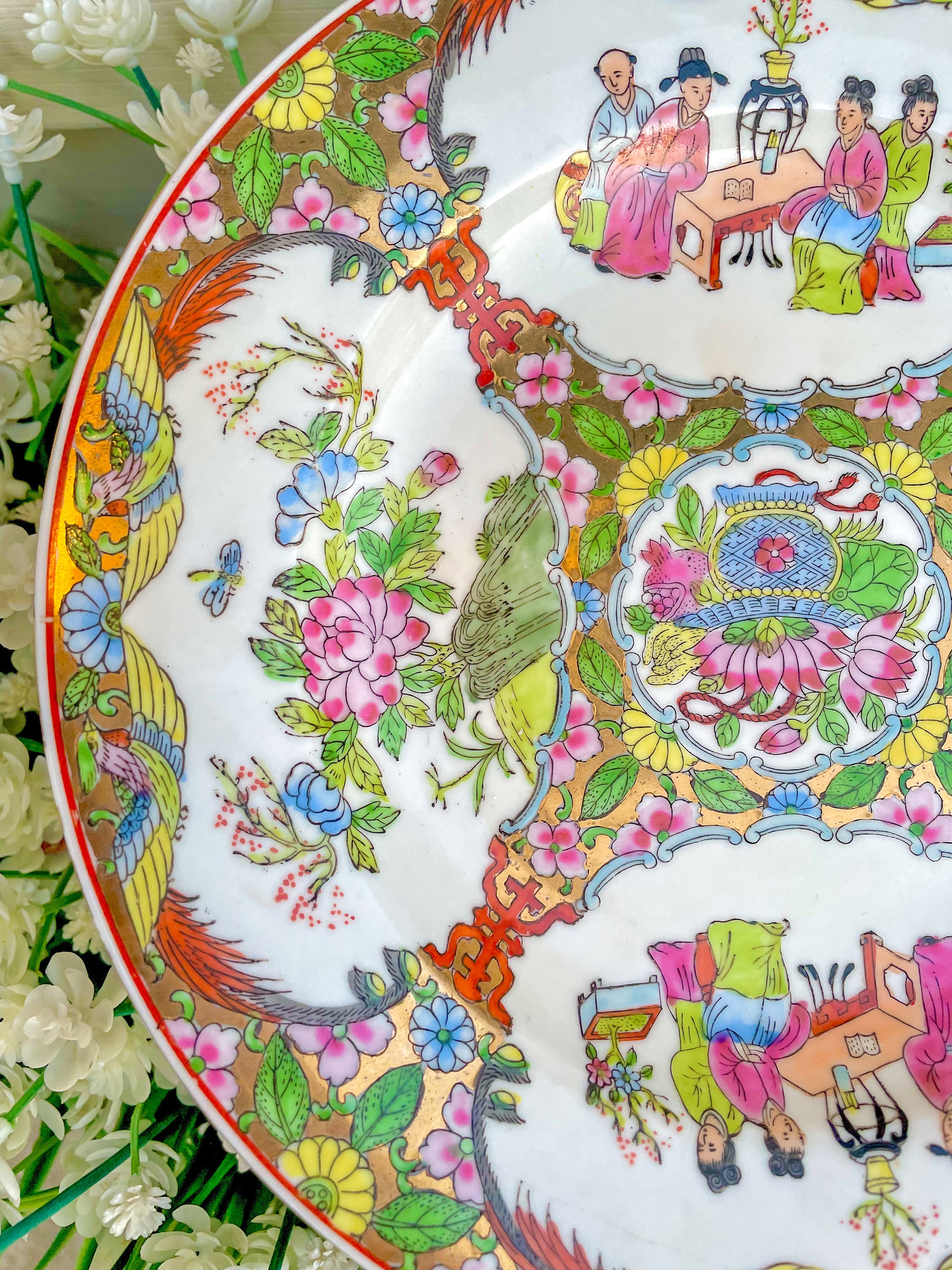 Vintage Chinoiserie Famille Rose Mandarin Gold Gilt Plate - Etsy