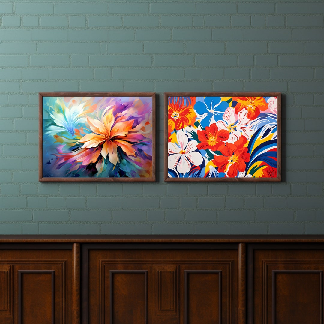 Printable Floral Digital Prints for Wall Decor Set of 2 Flower Arts ...