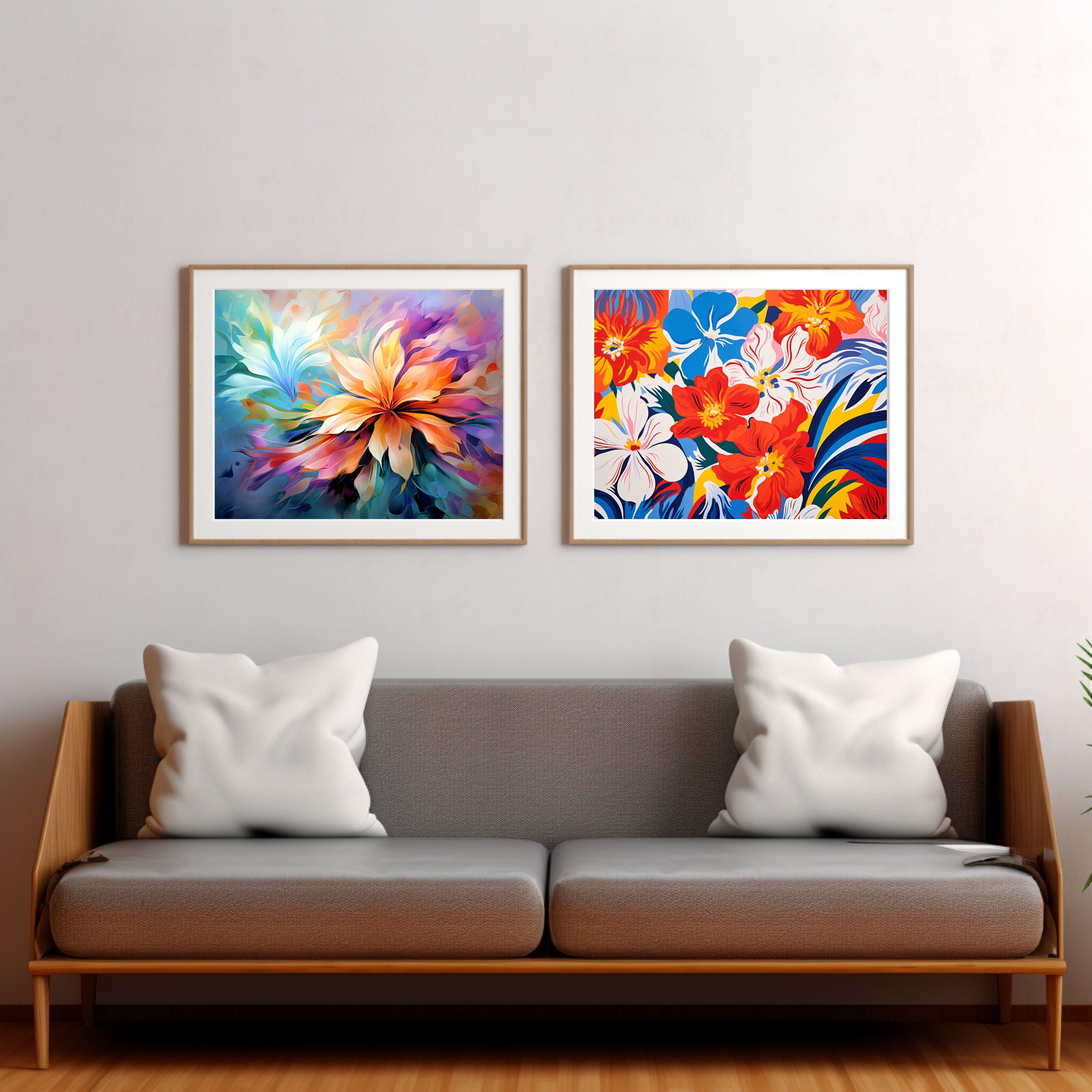 Printable Floral Digital Prints for Wall Decor Set of 2 Flower Arts ...