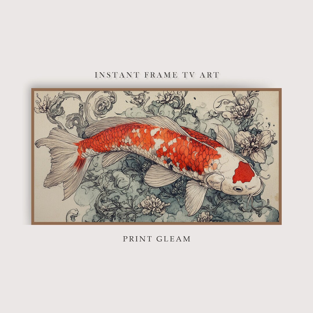Koi Fish Frame TV Art, Samsung Frame TV Zen Elegance, Japanese Ink ...