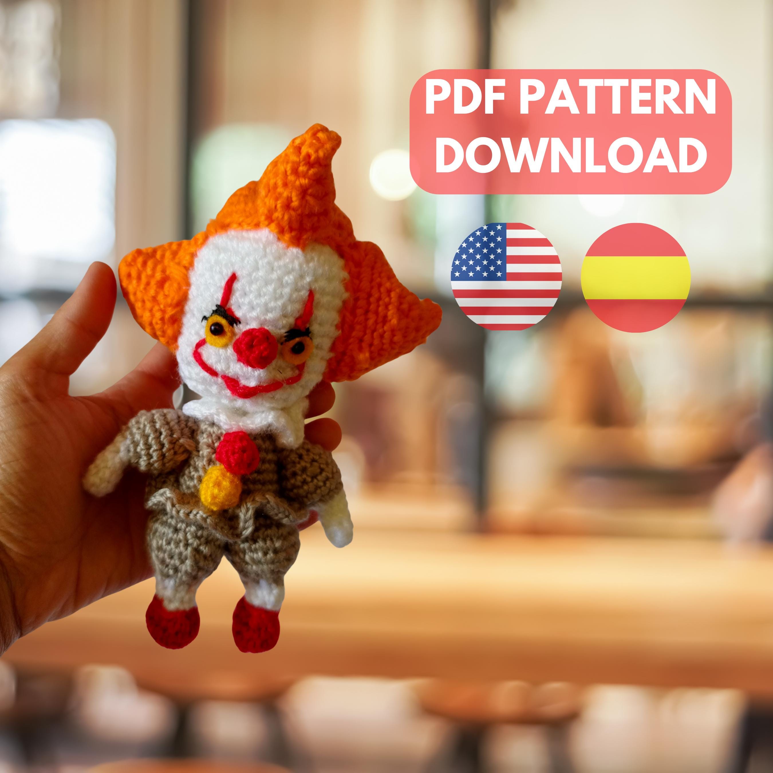 Pennywise Crochet Pattern Amigurumi Clown 7in - Halloween Amigurumi ...