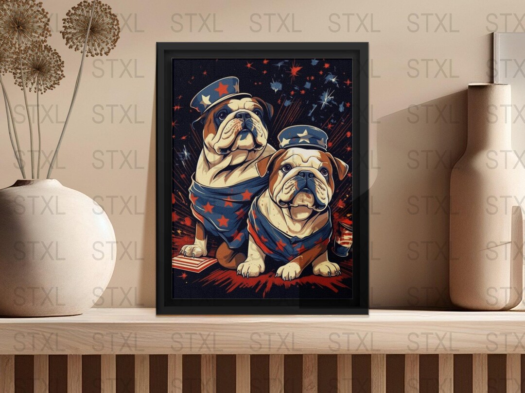 Patriotic Bulldog Digital Art, Fourth of July Printable, American Flag ...