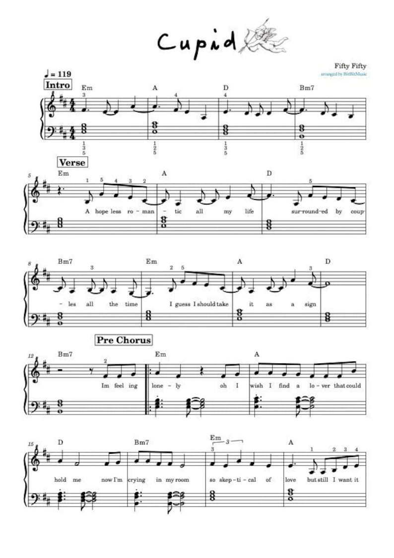 Cupid by Fifty Fifty Piano Sheet Music - Etsy