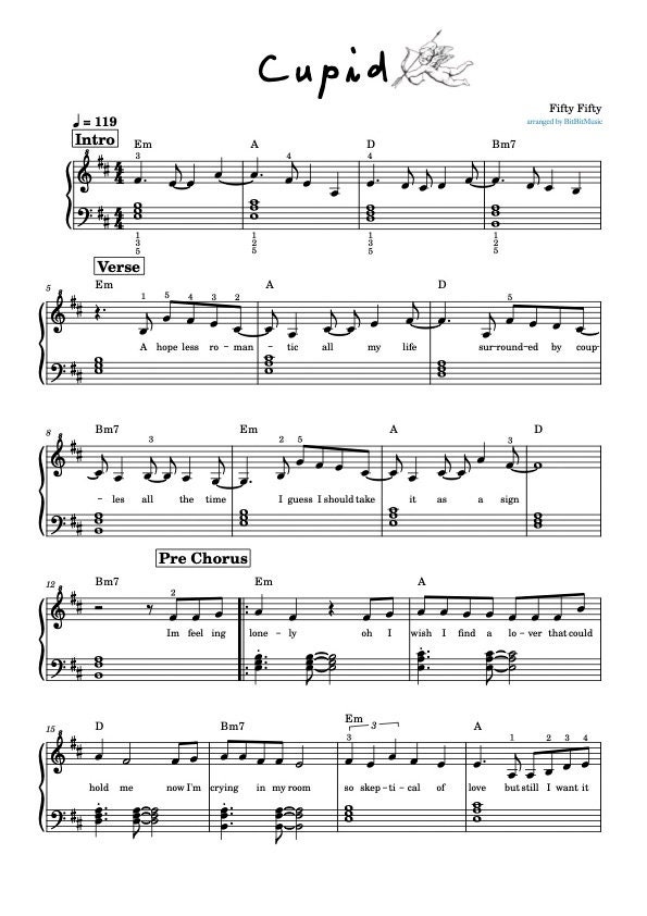 Cupid Fifty Fifty Piano Sheet Music Bundle | Easy, Intermediate, XML ...