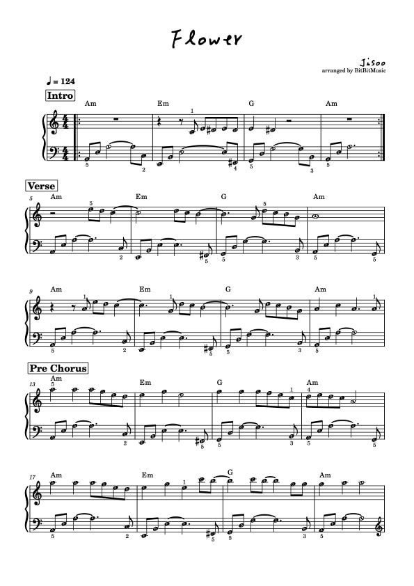 Flower by Jisoo 2 in 1 Piano Sheet Music - Etsy