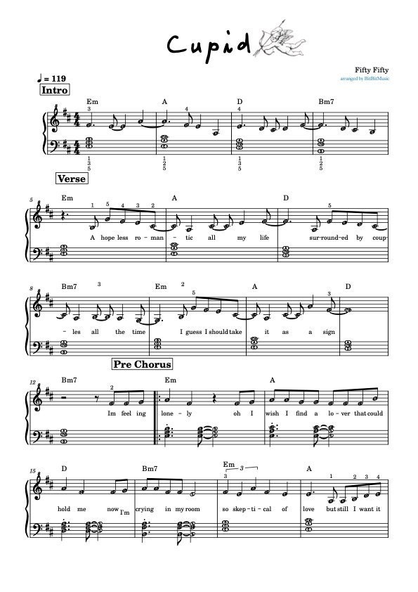 Cupid by Fifty Fifty Piano Sheet Music - Etsy
