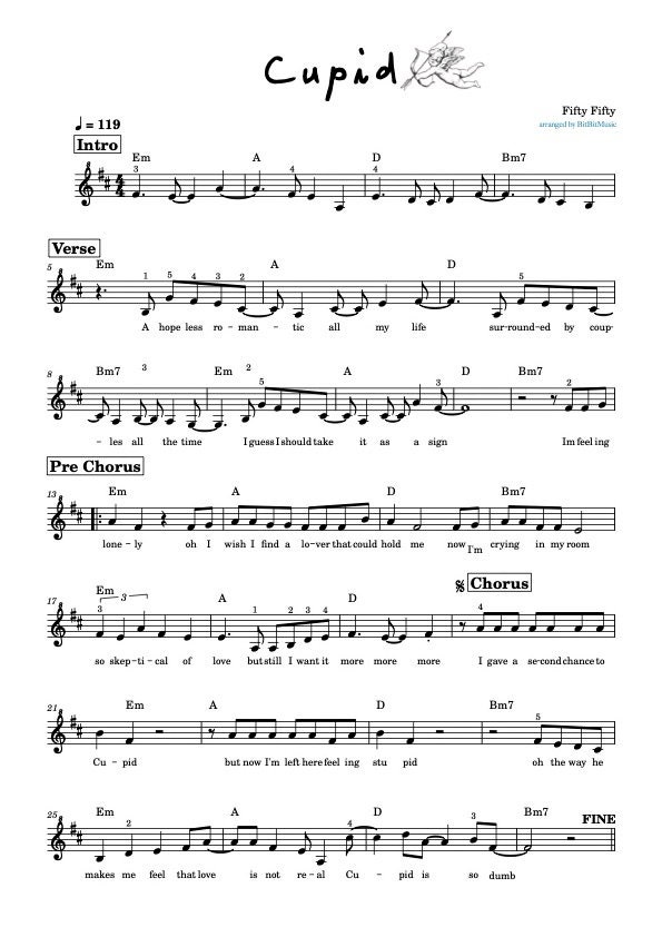 Cupid by Fifty Fifty Sheet Music bundle - Etsy