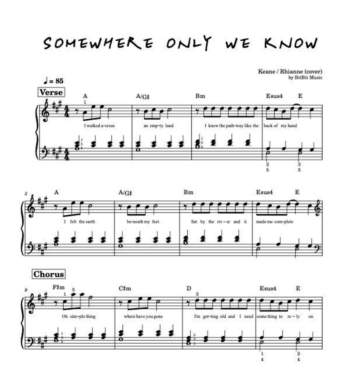 Somewhere Only We Know Piano Sheet Music (6 in 1) - Etsy
