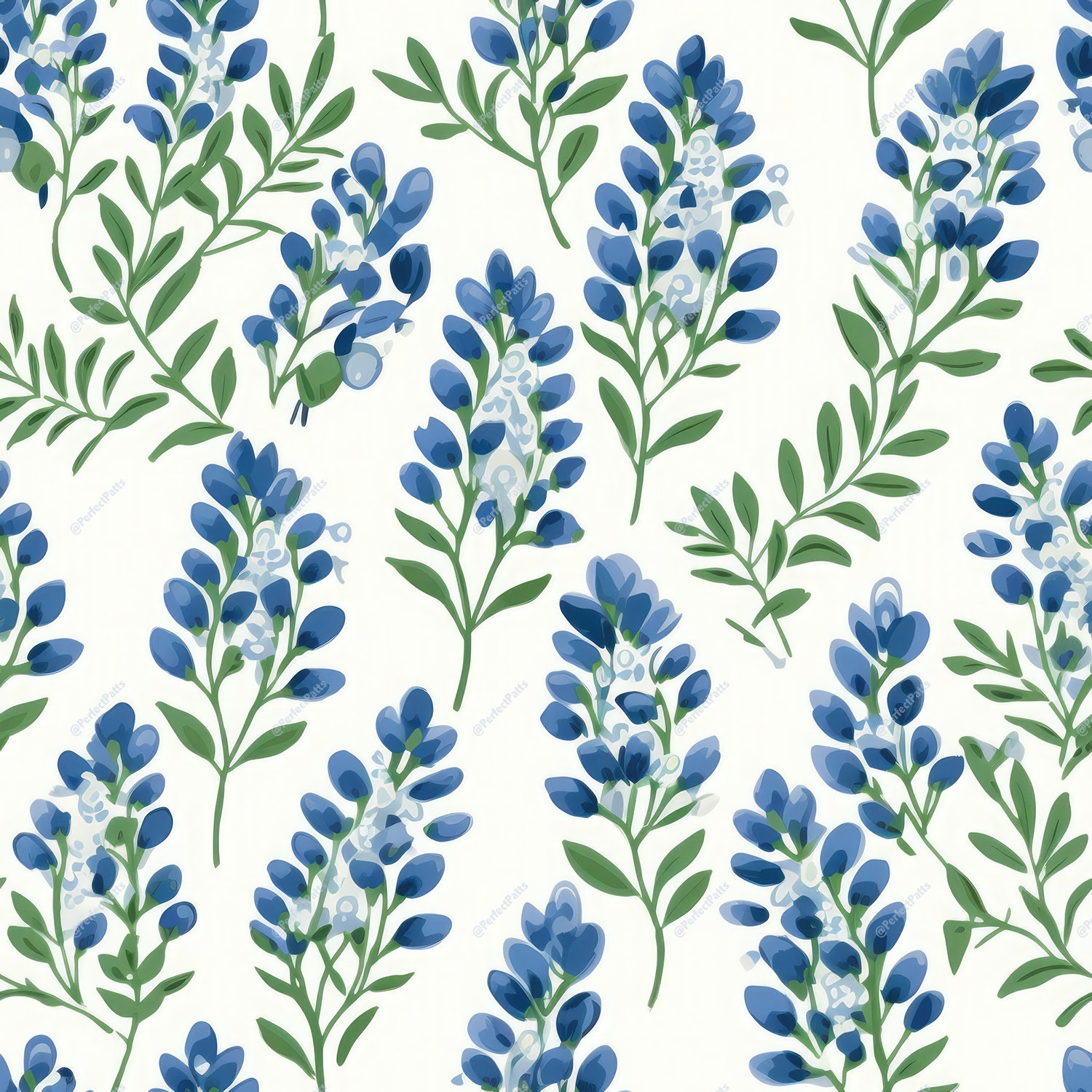 Bluebonnets #2: 5 Seamless Digital Patterns of Beautiful Watercolor ...