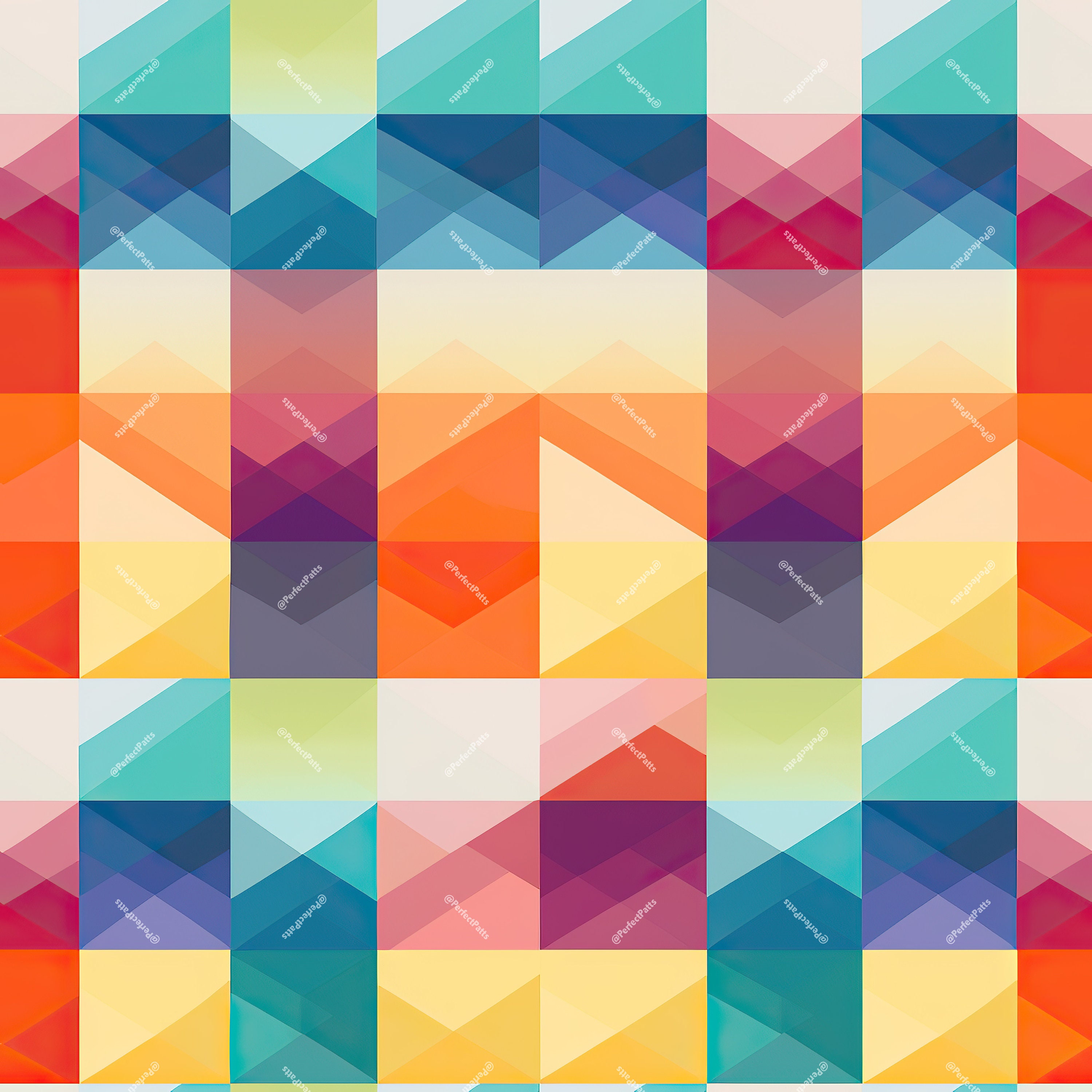 Tesseract: 5 Seamless Digital Patterns of Colorful Geometric Patterns ...