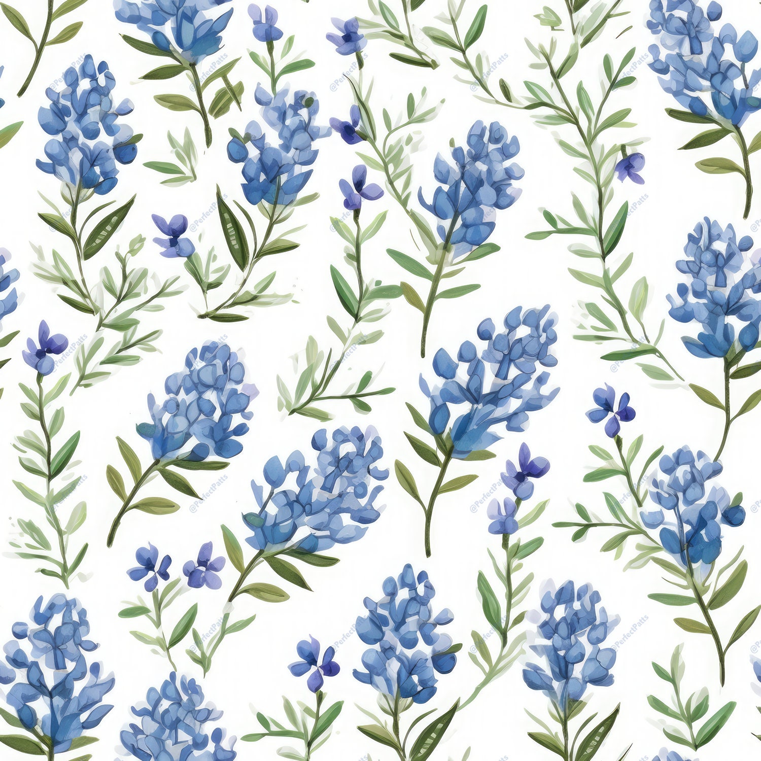 Bluebonnets #2: 5 Seamless Digital Patterns of Beautiful Watercolor ...